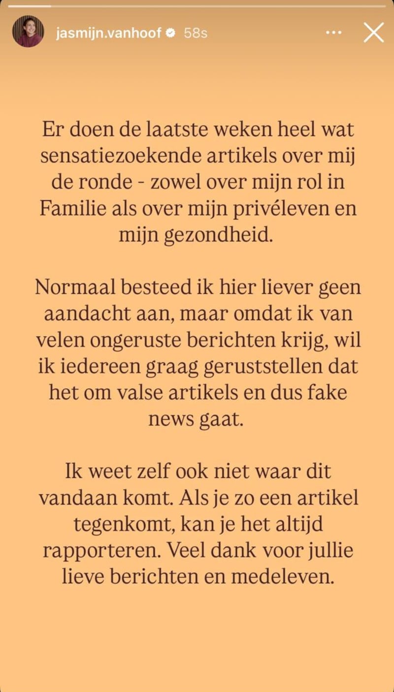 ‘Familie’-actrice Jasmijn Van Hoof slachtoffer van fake news: “Ik krijg ...