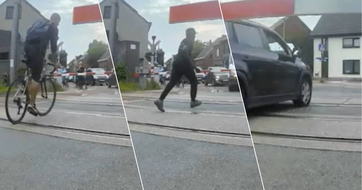 Beelden tonen hoe fietser, voetganger en zelfs auto op minuut tijd ...
