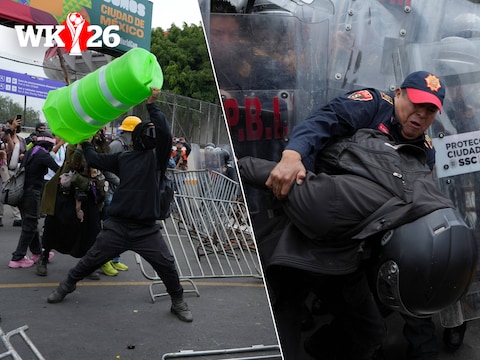 Chaos buiten WK-stadion in Mexico: beelden tonen hoe betogers politie ...