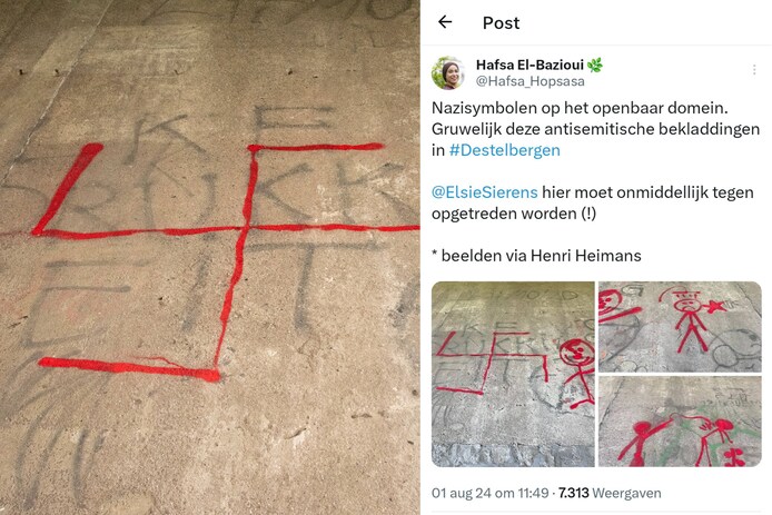 Verwerpelijke graffiti van hakenkruis langs de E17 in Destelbergen ...