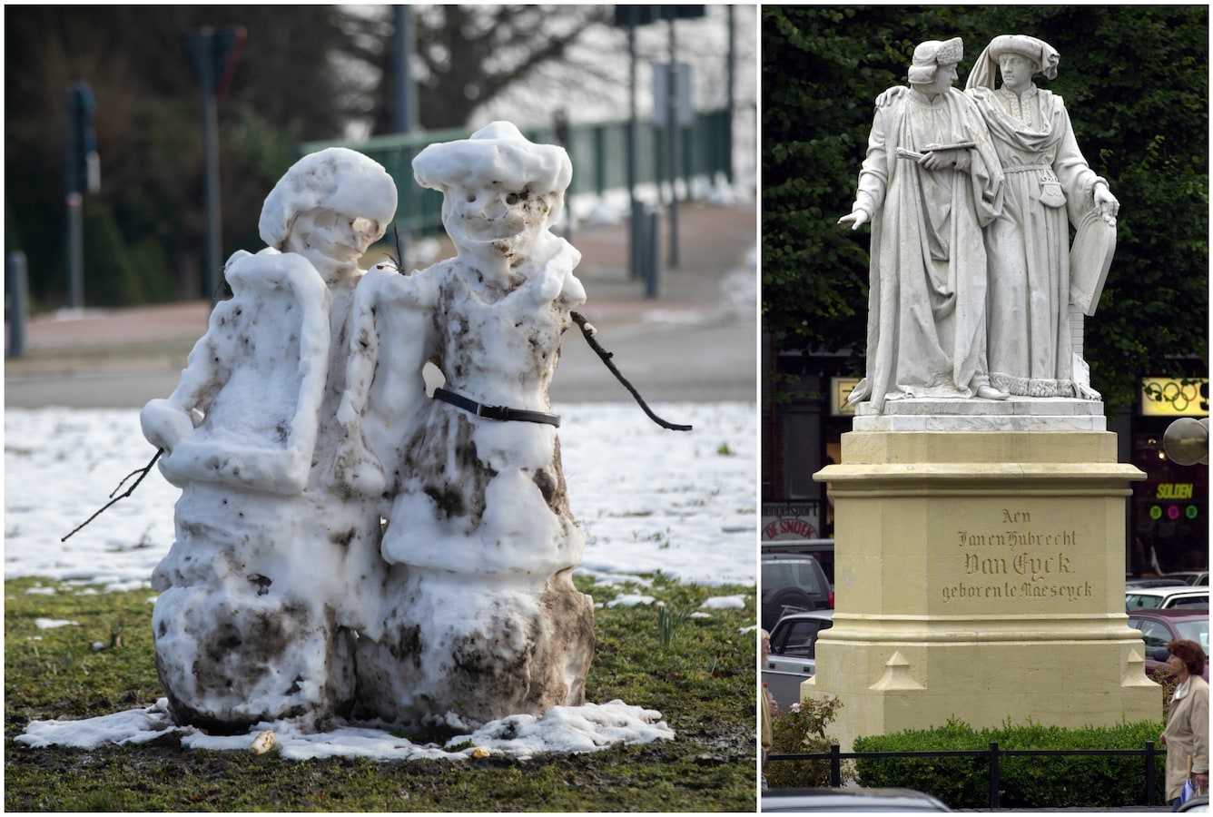 Onbekende kunstenaar maakt gebroeders Van Eyck-sneeuwmannen | Foto | hln.be