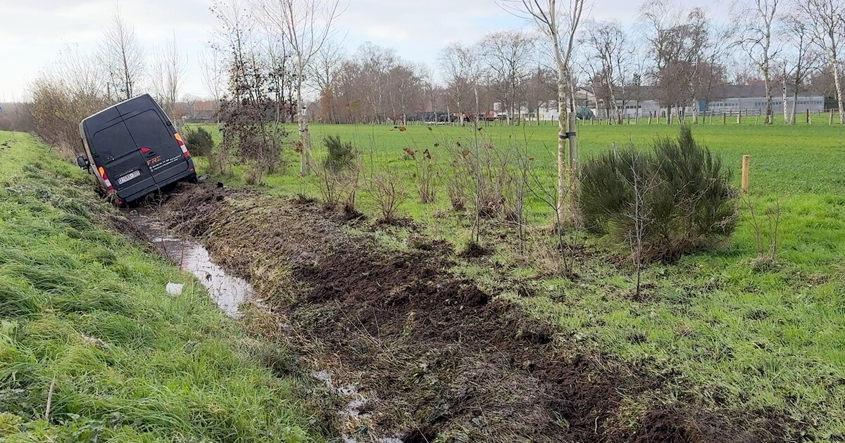 Bestelwagen belandt in gracht langs E403 in Loppem | Zedelgem | HLN.be