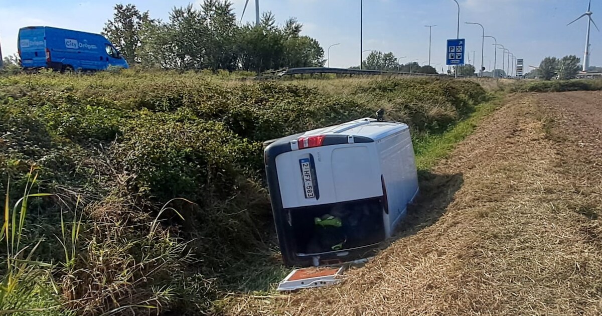 Bestelwagen kantelt in berm op E17 | Regio | HLN.be