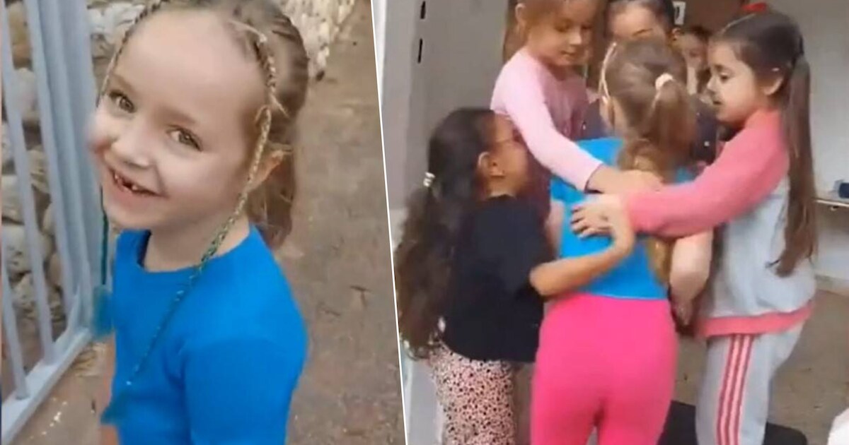 KIJK. Israëlische ex-gijzelaar Emilia (5) overladen met knuffels door ...