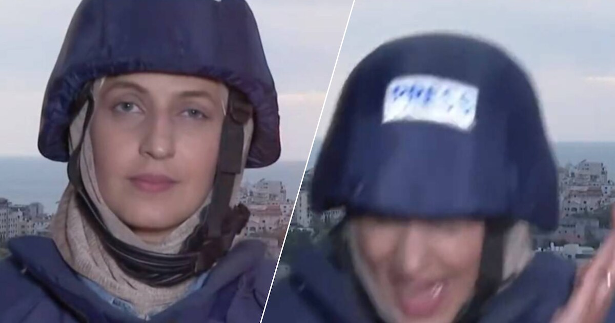 KIJK. Reporter duikt in paniek weg voor raketinslag tijdens live ...