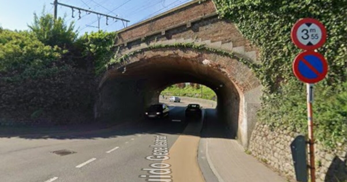 Vrachtwagens rijden zich vast onder brug in Guido Gezellestraat ...