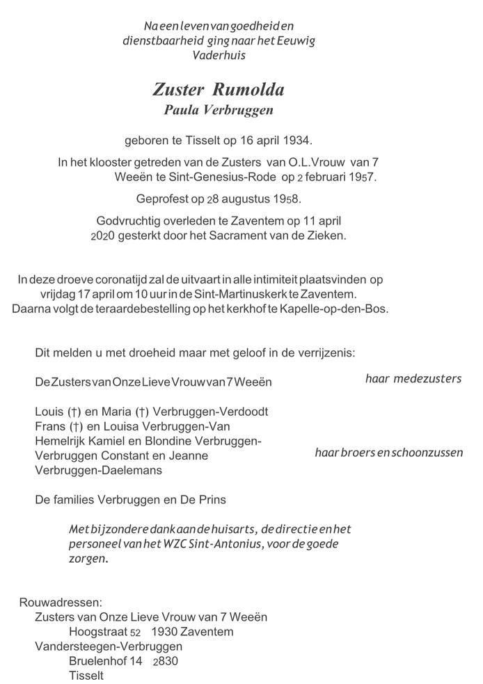 Zuster Rumolda, bekend als gedreven lerares en om haar pedicures, is ...