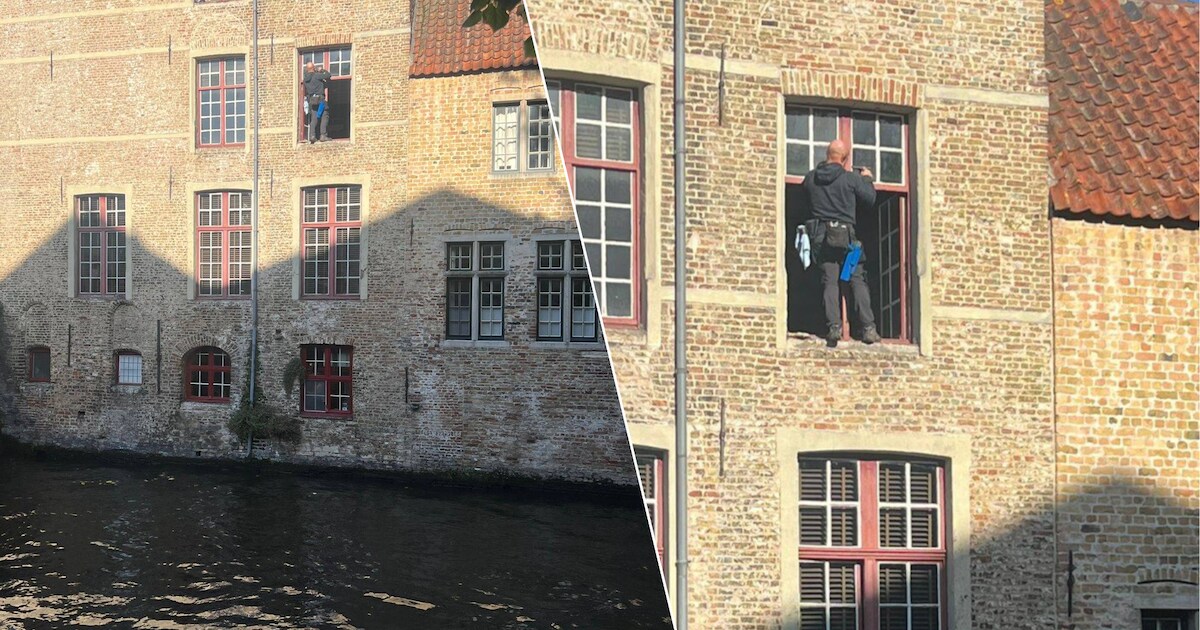 KIJK. Hoogtevrees? Daar heeft deze ruitenwasser in Brugge duidelijk ...