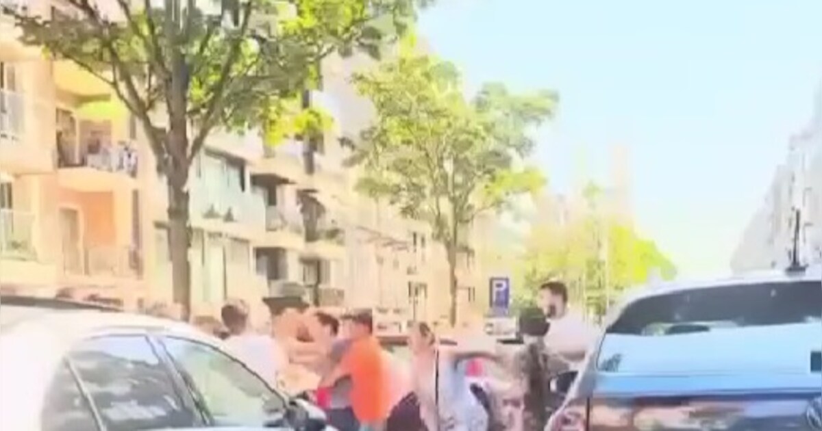 KIJK. Grote groep, inclusief kinderen, gaat op de vuist na ruzie om ...