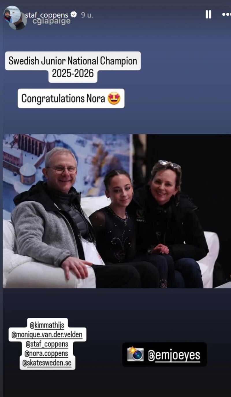 Nora Coppens is Zweeds kampioene kunstschaatsen voor junioren, papa ...