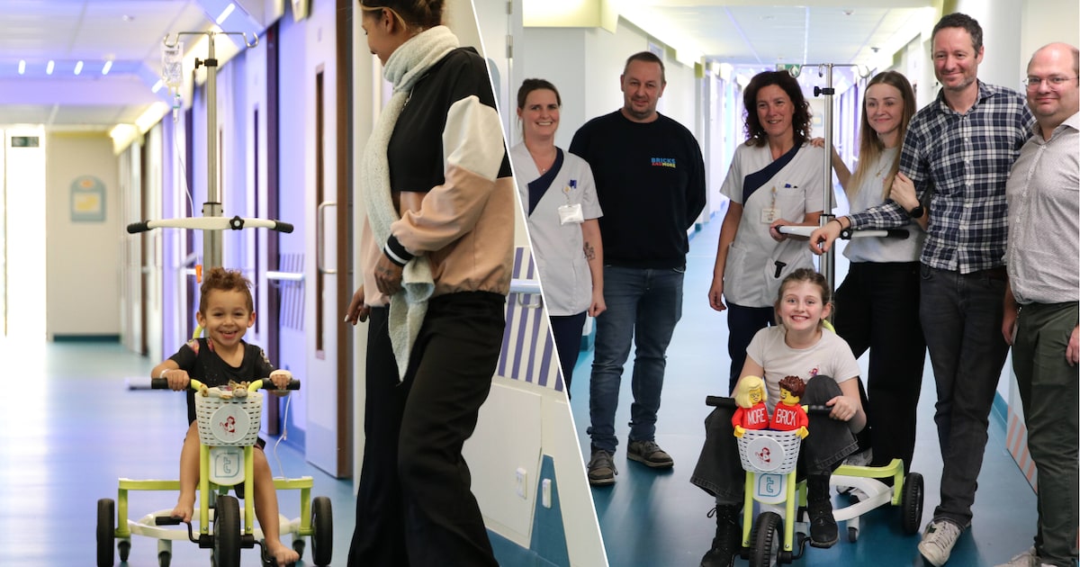 Zieke kindjes in Ziekenhuis Geel crossen voortaan met knalgele ‘Infuuts’ door de gangen: “Zo ...