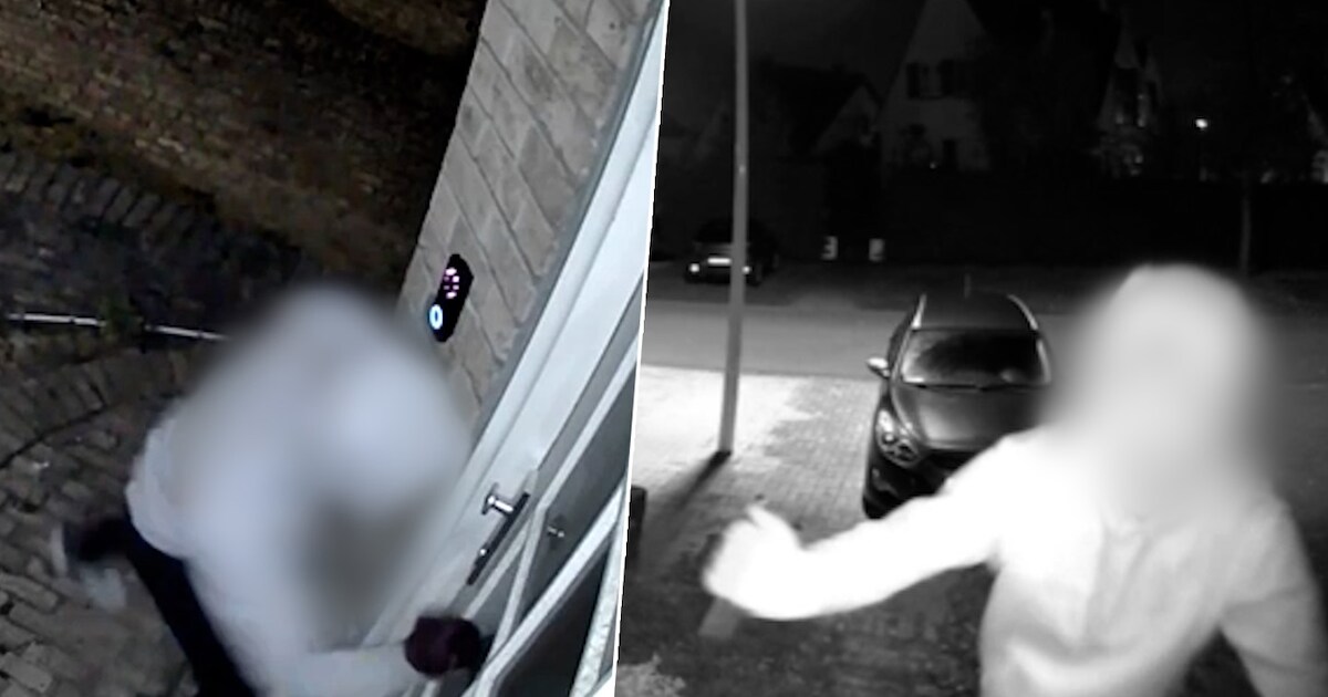 Camera aan voordeur filmt hoe nachtelijke vandaal opnieuw huizen ...