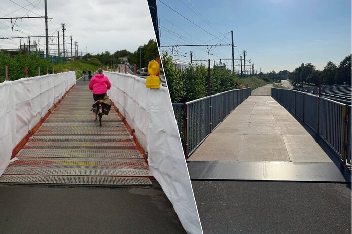 ‘Rammelstrook’ op fietsbrug is verleden tijd: “Door podiumplaten is overgang voortaan zacht en ...