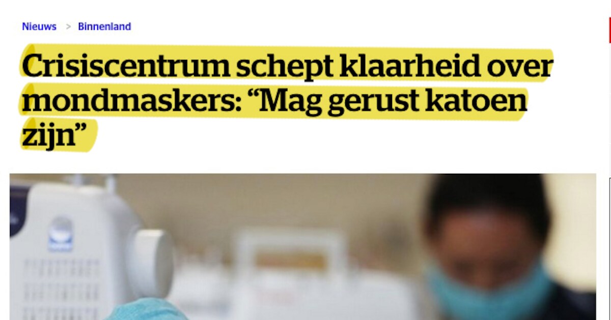"Vijf ministers bevoegd voor mondmaskers en toch moet de Belg ze zelf ...