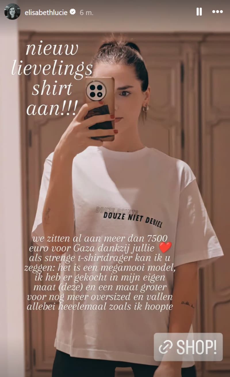 Elisabeth Lucie Baeten geeft update over haar T-shirtverkoop voor Gaza ...