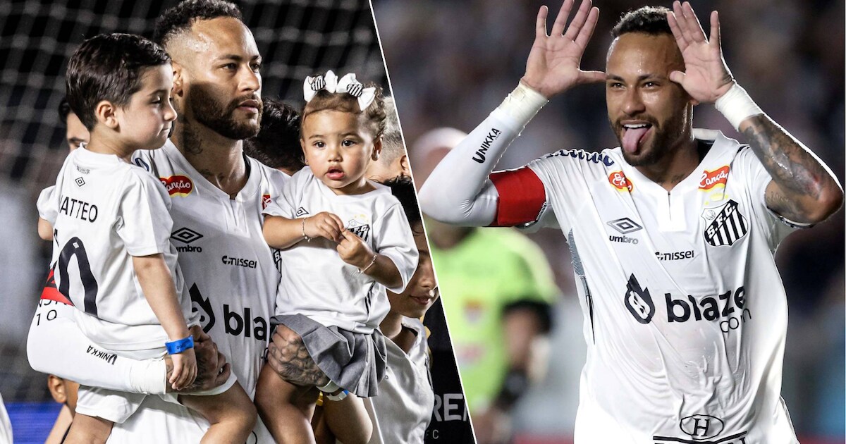 KIJK. De aanwezigheid van z'n oogappeltjes gaf 'm vleugels: Neymar voor het eerst weer ...