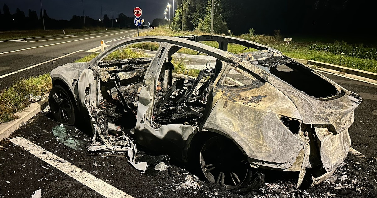 Tesla brandt volledig uit op carpoolparking langs N58 in Rekkem: “Bleek ...