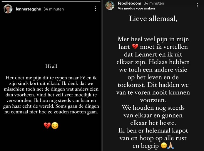 ‘Love Island’-koppel Fé en Lennert uit elkaar: “We zien dingen anders ...