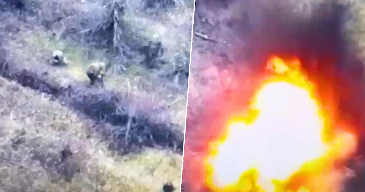 Harde dronebeelden tonen hoe Russische soldaten zich proberen te ...