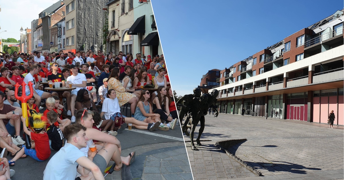 Wedstrijden van Rode Duivels tijdens WK op groot scherm op Niniaplein ...