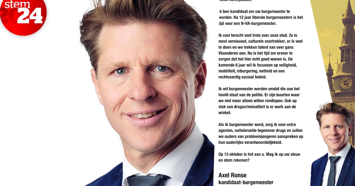 Kandidaat-burgemeester Axel Ronse stuurt álle 80.000 Kortrijkzanen ...