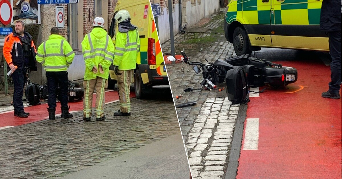 Bromfietser zwaar ten val op Brusselsesteenweg maar slechts lichtgewond ...