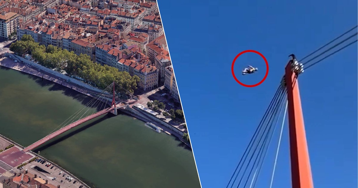KIJK. Waaghals springt van brug in Lyon en komt 38 meter lager in het ...