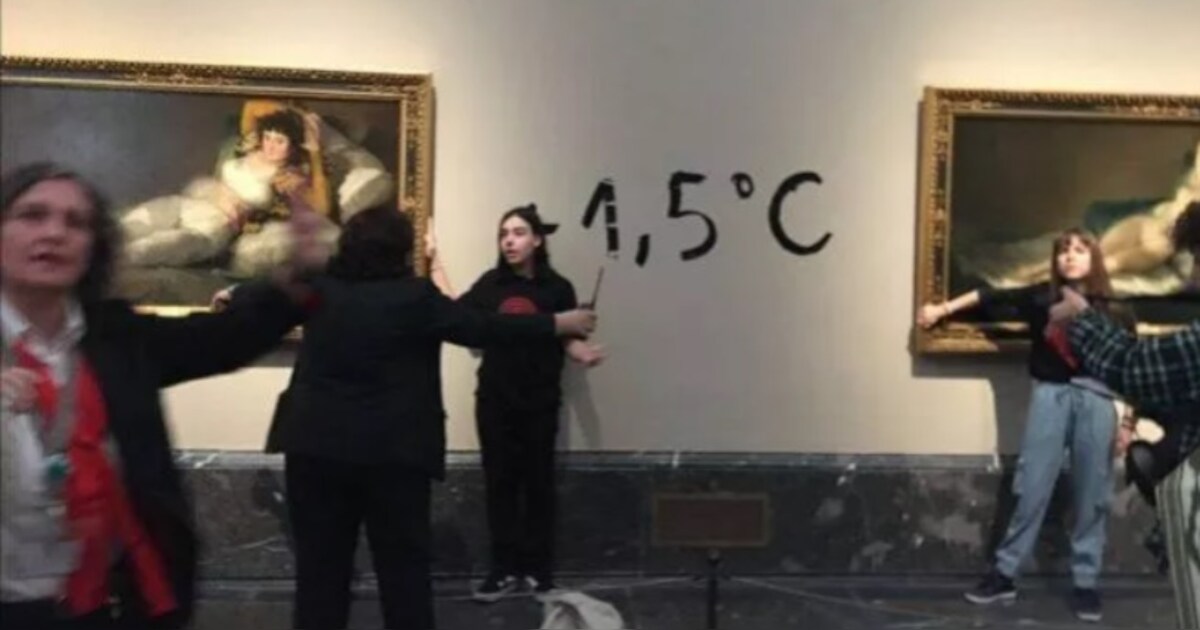 Klimaatactivisten lijmen zich vast aan lijst van schilderijen in Prado ...