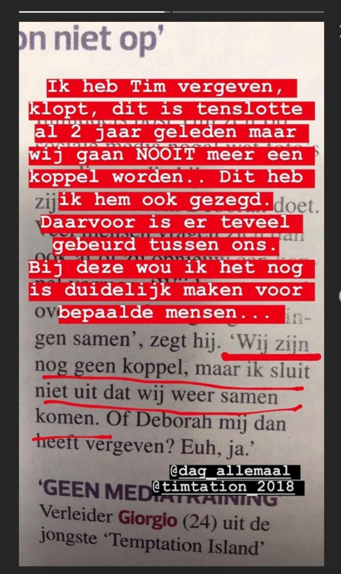 ‘Temptation’-Deborah spreekt klare taal: “Tim en ik worden nóóit meer ...