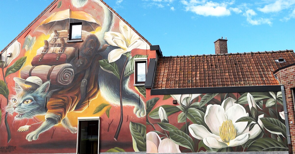 Oscar de reizende kat siert gevel in Vinkt: “Achter deze mural zit een ...