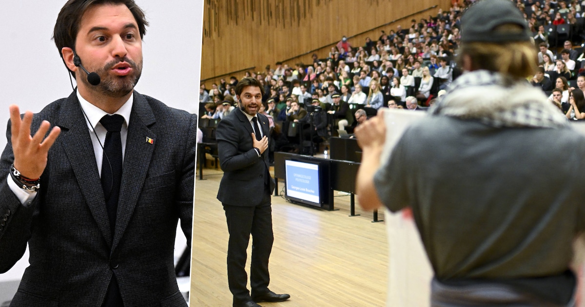 KIJK. Bouchez met veel lawaai onderbroken door manifestanten tijdens ...