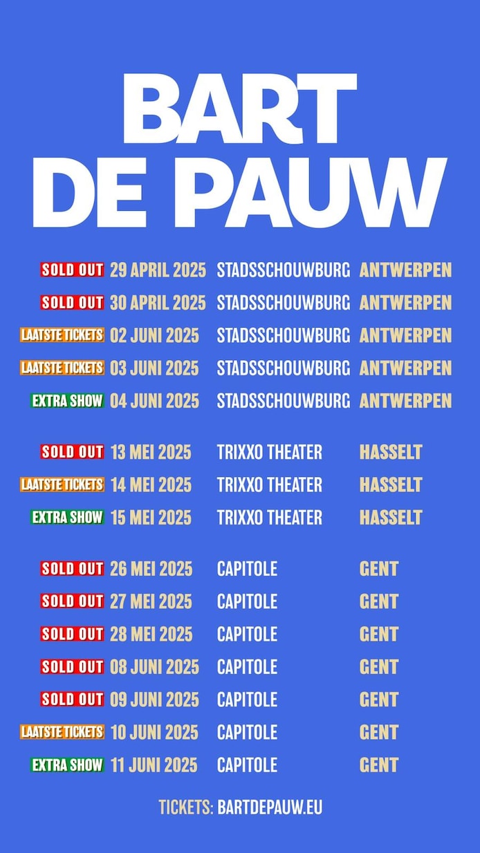 Comeback Bart De Pauw tikt 15 shows aan, drie extra voorstellingen toegevoegd: “Wat willen ...