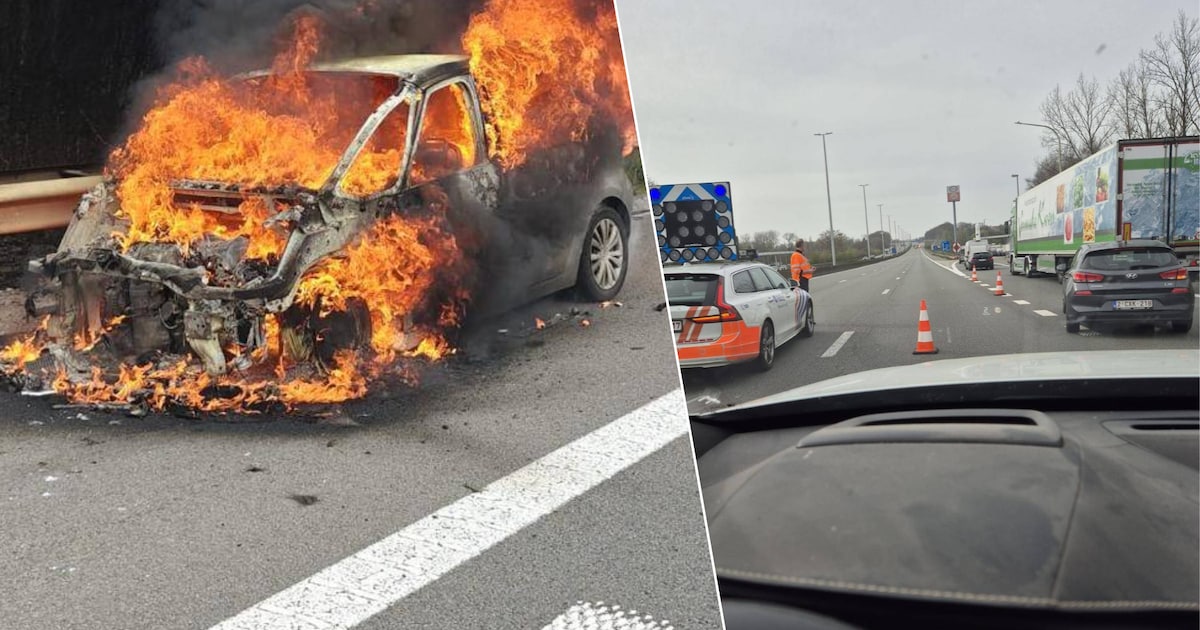 Brandend voertuig langs E40 in Heverlee zorgt voor file op snelweg ...