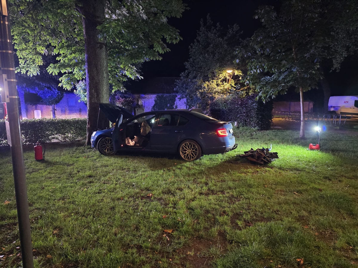 Bestuurder eindigt tegen boom op Dorpsplein in Berlare | Foto | hln.be