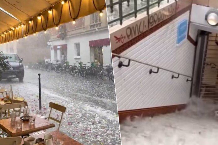 KIJK. Hagelstorm zet straten van Parijs onder water: trappen van ...
