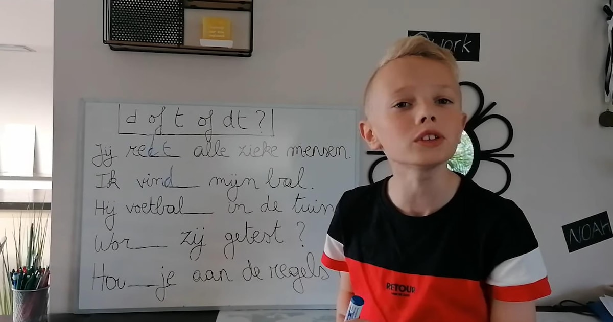 Creatief in quarantaine: ‘meester’ Noah (8) legt in filmpje z’n ...