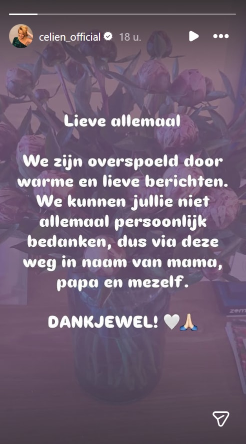 Celien Hermans bedankt fans voor hun steun na kankerdiagnose van mama ...