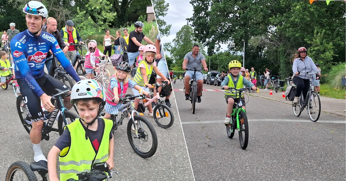 KIJK. Kleuters en papa’s, onder wie renner Laurens Sweeck, fietsen ...