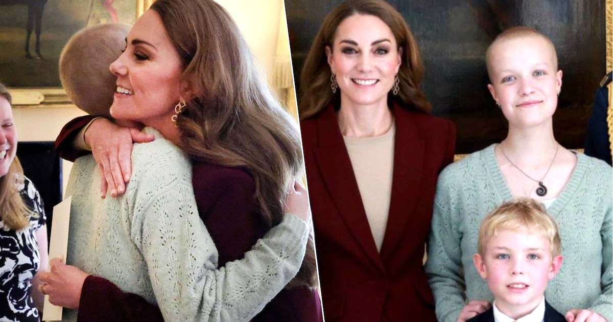 Ontroerende omhelzing met lotgenoot: prinses Kate ontmoet jonge ...