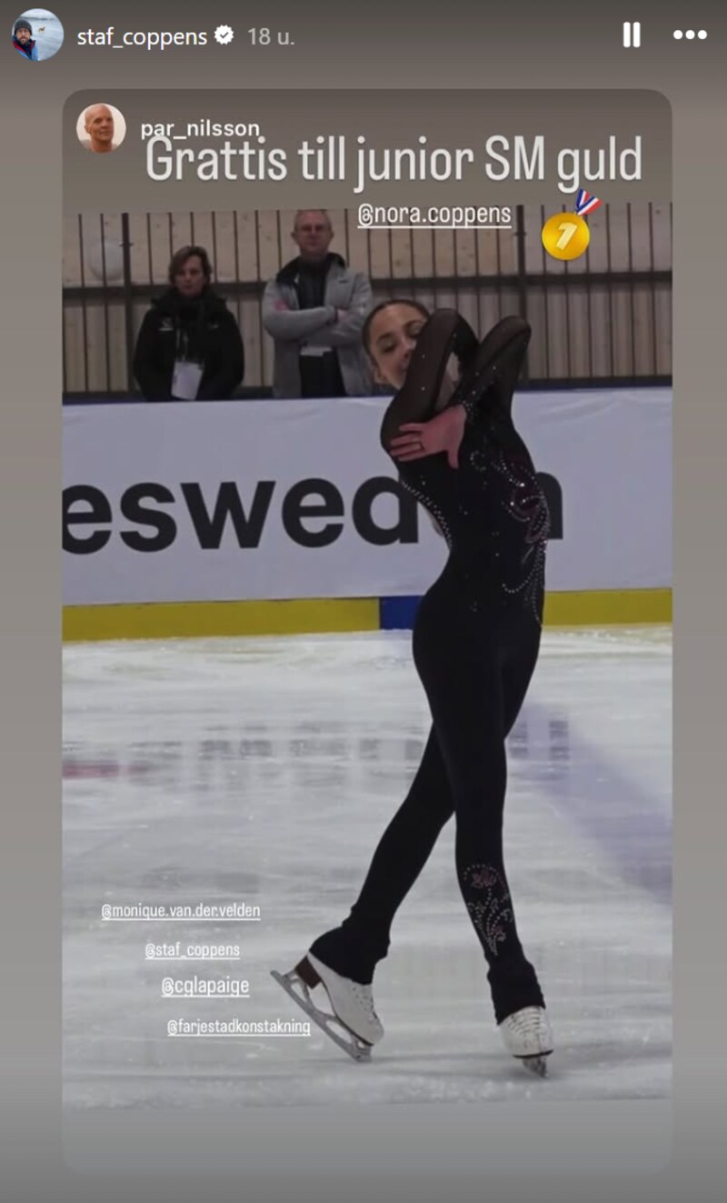 Nora Coppens is Zweeds kampioene kunstschaatsen voor junioren, papa ...