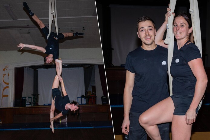 Stephanie (32) en Yannick (27) treden als luchtacrobaten op bij zanger ...