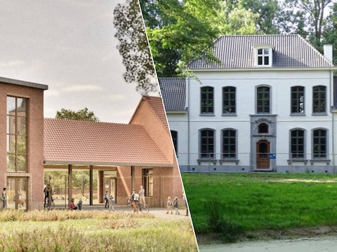 De eerste schets van de nieuwe school en de afbraak van Berkenmei ...