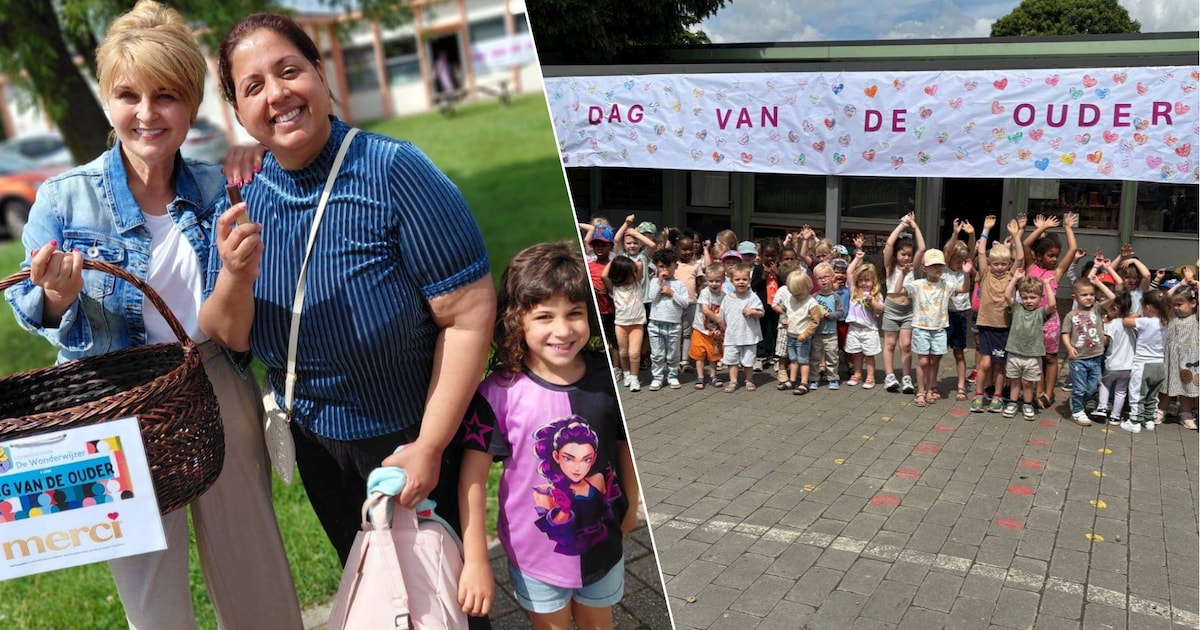 Basisschool De Wonderwijzer bedankt ouders met banner vol zelfgemaakte ...