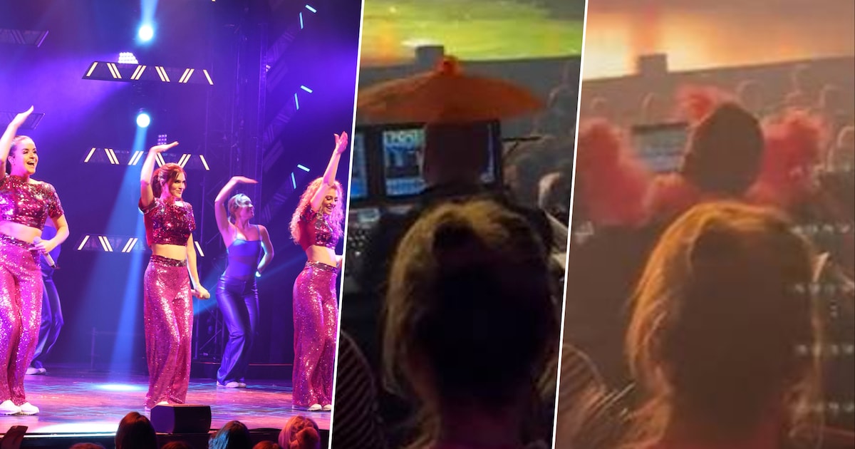 KIJK. Roze boa’s aan en gele paraplu’s in de lucht: crew gaat helemaal los tijdens K3-show ...