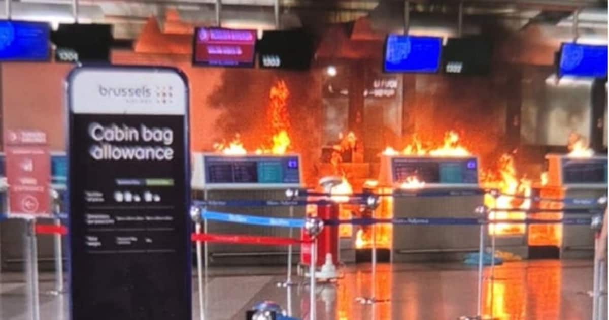 KIJK. Incheckbalie op luchthaven in Milaan gaat in vlammen op nadat ...