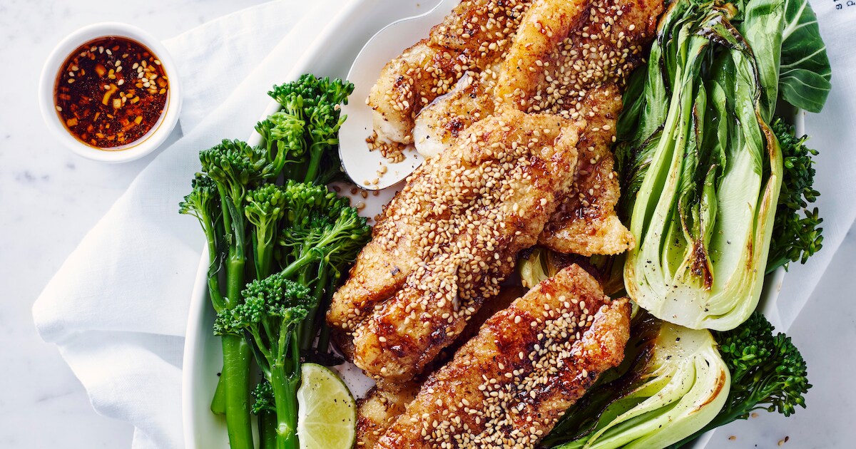 Gelakte roodbaars met groene groenten | Eten | HLN.be