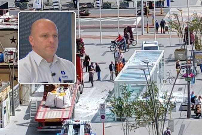 Dit kon véél erger aflopen: zak vol bouwafval valt van 4de verdieping ...
