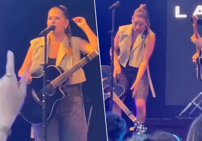 KIJK. Laura Tesoro laat gitaar bijna vallen en is even kluts kwijt ...