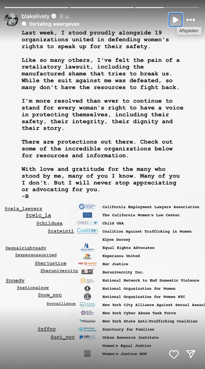 Rechter verwerpt rechtszaak van Justin Baldoni tegen Blake Lively en ...