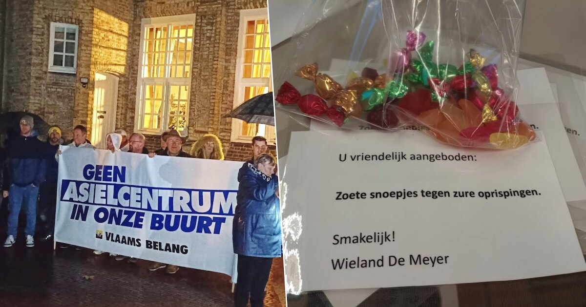 Burgemeester geeft Vlaams Belangactievoerders zakje snoep tegen ‘zure ...